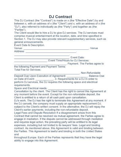 42 Professional Dj Contract Templates [wedding Mobile ]
