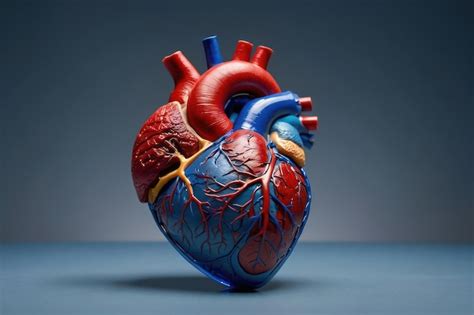 Modelo detallado del corazón humano en fondo azul Foto Premium