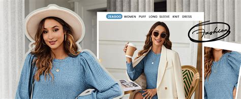 Zeagoo Womens Knit Dress With Puff Sleeves For Fall And Winter Round