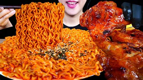ASMR 불닭볶음면 먹방 자메이카통다리 치킨 먹방 ft 체다치즈소스 듬쁙 먹방SPICY FIRE NOODLES BBQ CHICKEN EATING SOUNDS