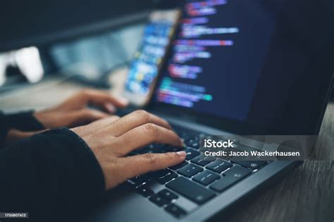 Hands Coding And Laptop Typing With Cybersecurity Hacker And Software Data Analysis Person Web