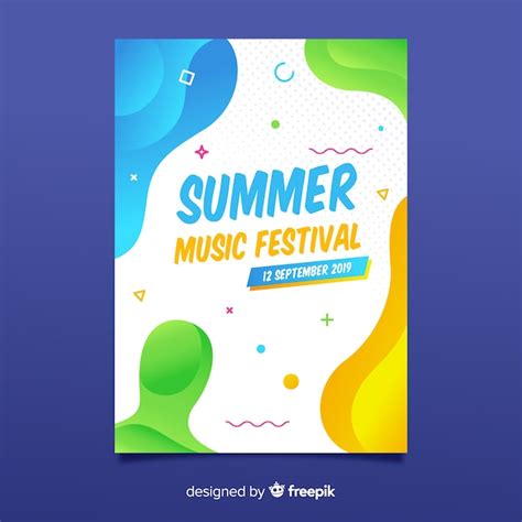 플랫 여름 파티 포스터 템플릿 무료 벡터