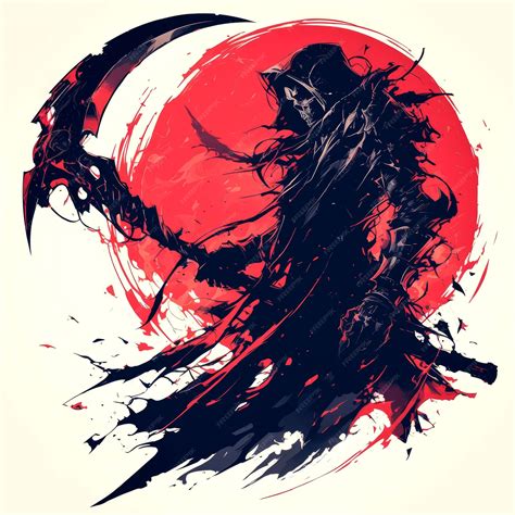 Silhouette Of A Grim Reaper With A Scythe Against A Red Circle