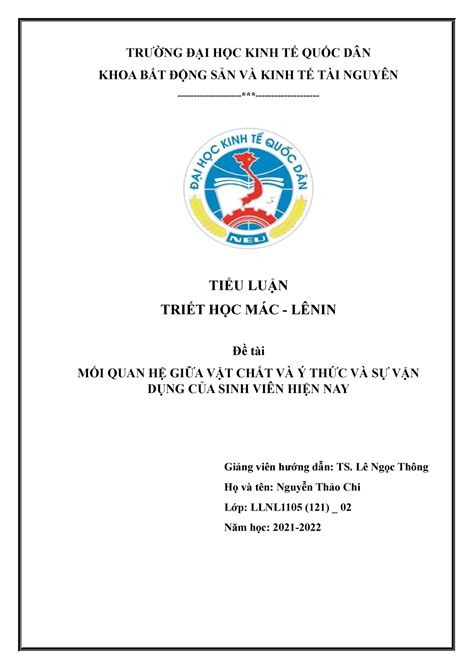 Triết Học Mác Lê Nin TrƯỜng ĐẠi HỌc Kinh TẾ QuỐc DÂn Khoa BẤt ĐỘng