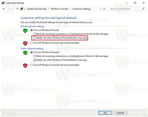 Disable Firewall Notifications In Windows 10