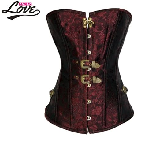 Dearlove Sexy Women Corslet Red Brocade Vintage Corset With Thong Stempunk Corselet Bustier