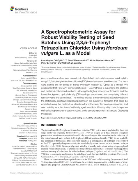 PDF A Spectrophotometric Assay For Robust Viability Testing Of Seed
