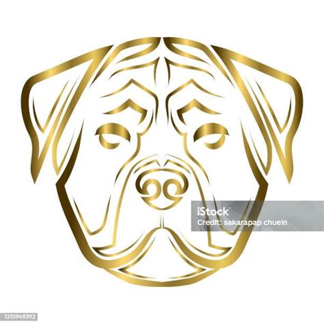 로트와일러 개 머리의 골드 라인 예술 기호 마스코트 아이콘 아바타 문신 티셔츠 디자인 로고 또는 원하는 디자인에 적합합니다 가축에 대한 스톡 벡터 아트 및 기타 이미지