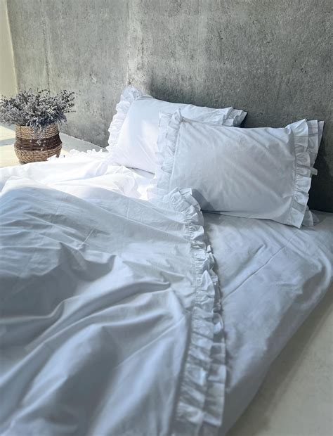 White Ruffle Bedding Set Custom Size Options Soft Cotton Bed Linen