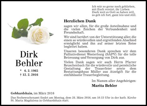 Traueranzeigen Von Dirk Behler Rz Trauer De