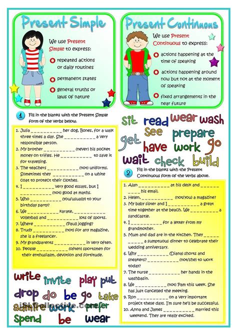 Present Simple Or Present Continuous With Key English Esl Worksheets