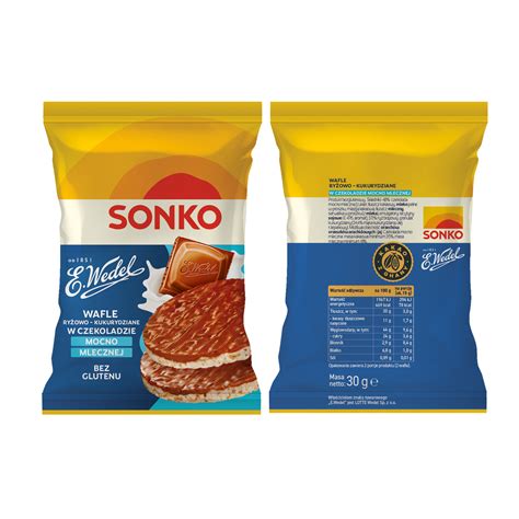 16x SONKO Wafle ryżowo kukurydziane w czekoladzie mocno mlecznej E