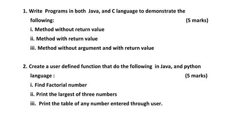 Solved 1 Write Programs In Both Java And C Language To