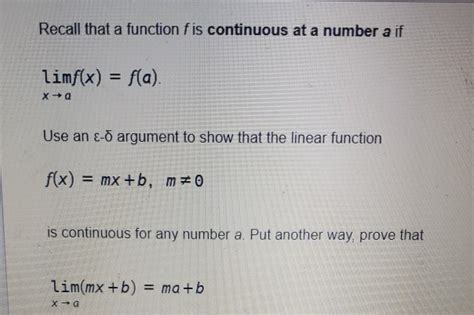 solved recall that a function fis continuous at a number a