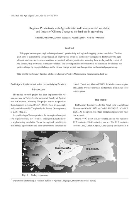 Pdf Regional Productivity With Agro Climatic And Environmental Variables And Impact Of