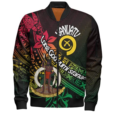 Vanuatu Bomber Jacket Long God Yumi Stanap Flag Color Tribal Patterns Style