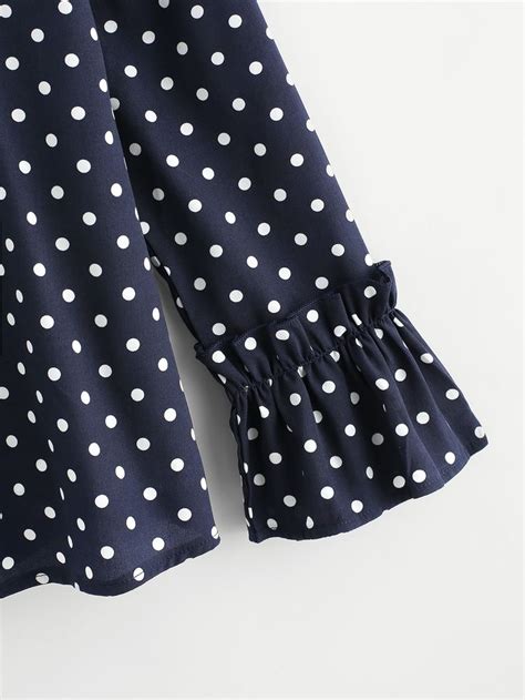Frill Trim Polka Dot Blouse Sewing Clothes Women Sleeves Designs For