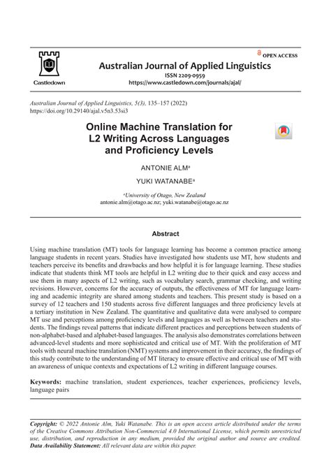 Pdf Online Machine Translation For L2 Writing Across Languages And Proficiency Levels