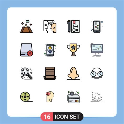 Group Of 16 Flat Color Filled Lines Signs And Symbols For Devices Share Mobile C Share Document