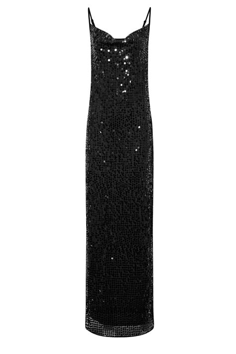 Lts Tall Womens Black Sequin Slip Maxi Dress Long Tall Sally