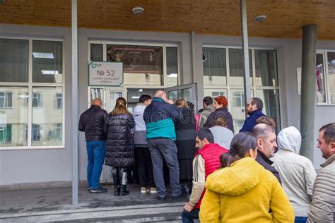 Queue At One Of The Polling Stations For The Georgian Parliament