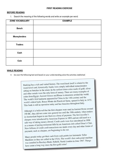 reading exercise 1st worksheet pdf automated teller machine