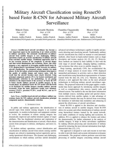 Military Aircraft Classification Using Resnet50 Based Faster R Cnn For