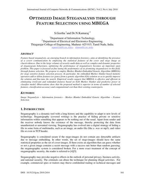 Pdf Optimized Image Steganalysis Through Feature Selection Using Mbega