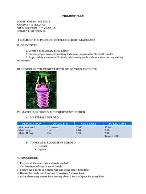 project plan pdf knitting knot