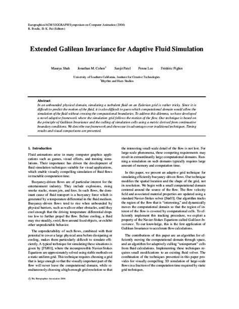 Pdf Extended Galilean Invariance For Adaptive Fluid Simulation