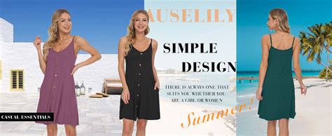 Auselily Damen Kleider Sommer Spaghettiträger Knielang Strandkleider