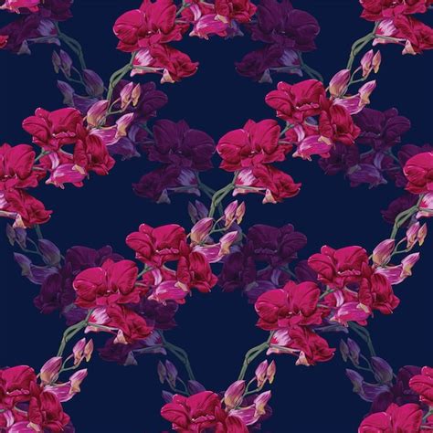 Premium Vector Seamless Pattern Floral Orchid Flowers