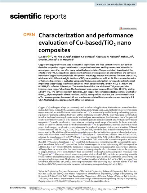 Pdf Characterization And Performance Evaluation Of Cu Based Tio2 Nano