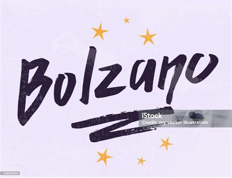 손으로 그린 별과 보라색 배경에 검은 글자 텍스트 볼 차 노 이탈리아의 도시 현대 서 예 벡터 일러스트입니다 로고 여행 지도 카탈로그 웹 사이트 포스터 블로그 및 배너에 대
