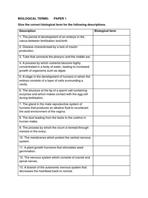 Biological Terms Paper 1 230906 110335 Pdf Human Body
