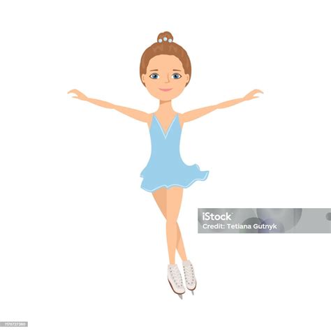 여자 피겨 스케이팅 흰색 배경에 고립 된 아이 아이스 스케이트 만화 간단한 플랫 스타일로 귀여운 캐릭터의 벡터 일러스트 겨울 스포츠 겨울에 대한 스톡 벡터 아트 및 기타