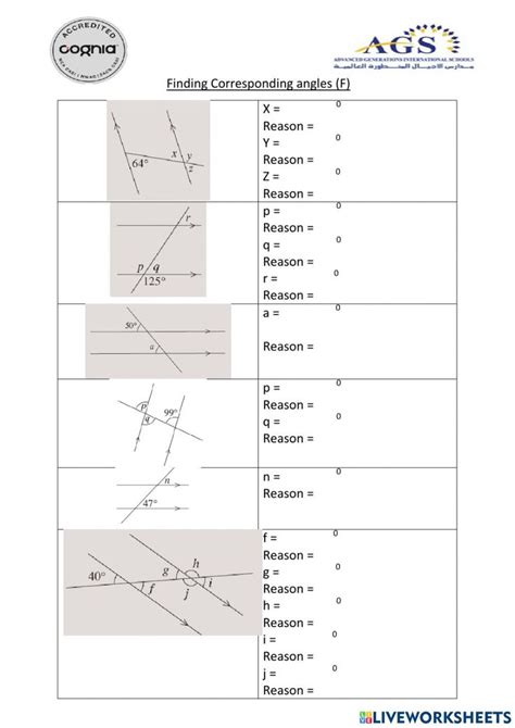Corresponding Angles Worksheet