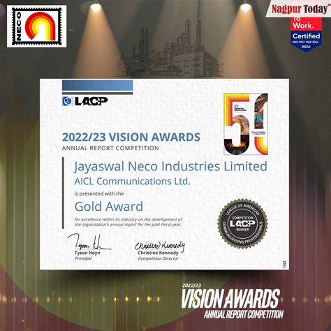 Jayaswal Neco Industries Clinches Gold At Prestigious Global Awards For