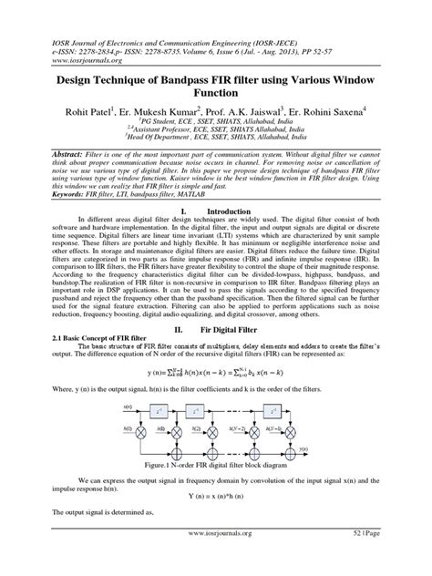 design technique of bandpass fir filter using various window function
