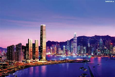Hong Hong Noc Drapacze Chmur Port Jachty