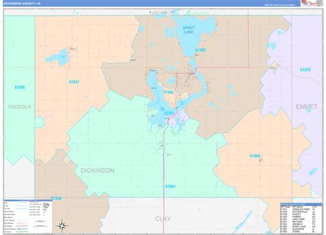 Dickinson County Ia Wall Map Color Cast Style By Marketmaps Mapsales