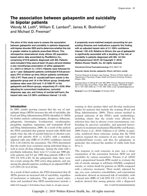 Pdf The Association Between Gabapentin And Suicidality In Bipolar