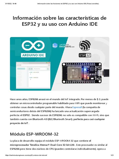 Información Sobre Las Funciones De Esp32 Y Su Uso Con Arduino Ide Pasos Sencillos Pdf