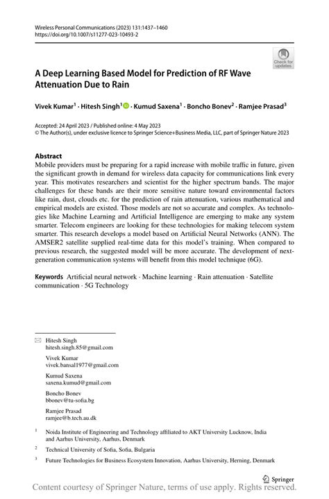 A Deep Learning Based Model For Prediction Of Rf Wave Attenuation Due To Rain