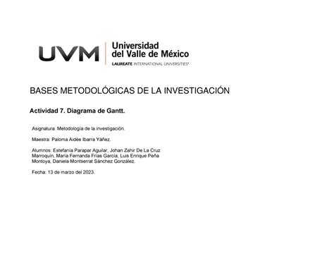 Actividad Diagrama de Gantt BASES METODOLÓGICAS DE LA