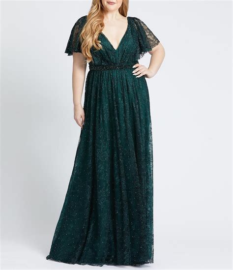 Mac Duggal Plus Size A Line Short Flutter Sleeve Jeweled Embellished