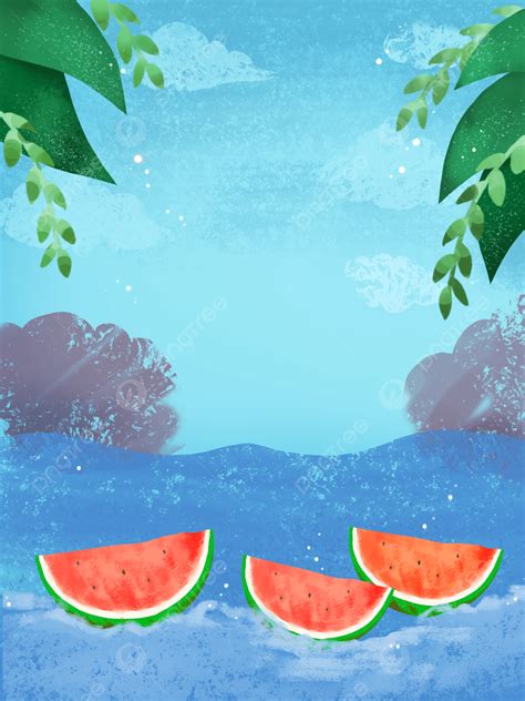 푸 른 대기 강변 수박 삽화 배경 배경 화면 및 일러스트 무료 다운로드 Pngtree
