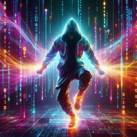 futuristic cyberpunk hacker in neon digital environment premium ai