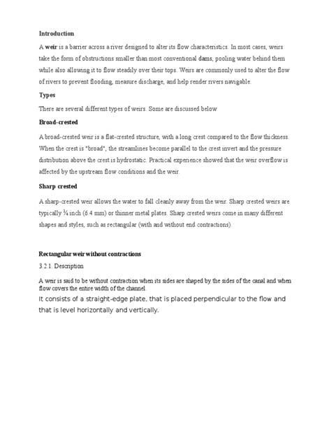 Broad Crested Rectangular Weir Without Contractions Pdf Water And
