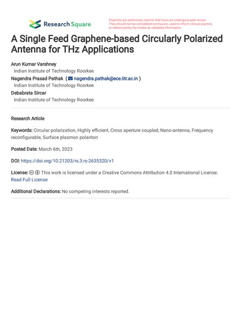 Pdf A Single Feed Graphene Based Circularly Polarized Antenna For Thz